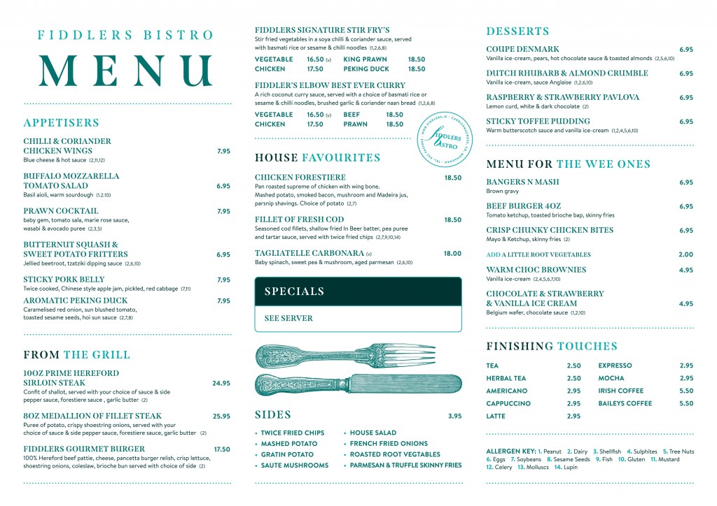 Sample Bistro Menu - Carrickmacross Restaurant